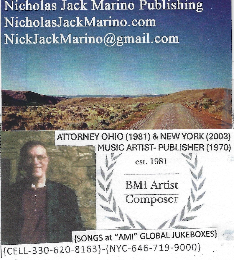 Nicholas Jack Marino Publishing - { BMI & HFA Music Affiliate } - Etsy
