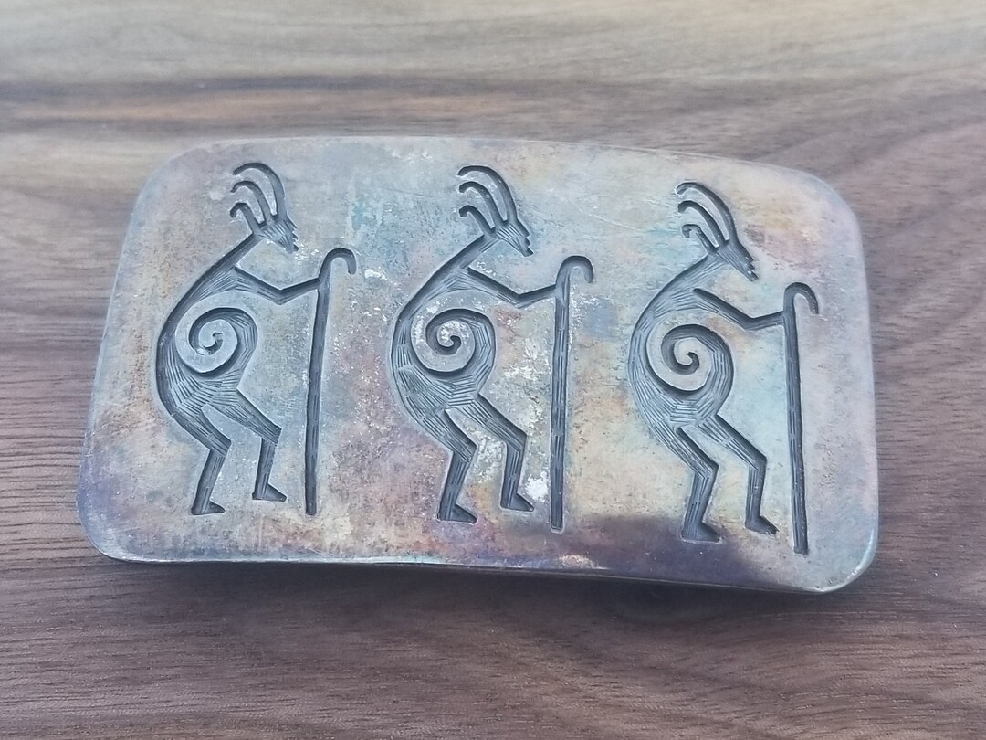 Large Sharon Cisco Sterling Silver Overlay Kokopelli Belt Buckle - 54.1 ...
