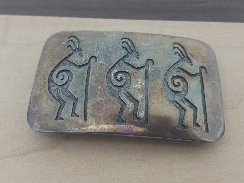 Large Sharon Cisco Sterling Silver Overlay Kokopelli Belt Buckle - 54.1 ...