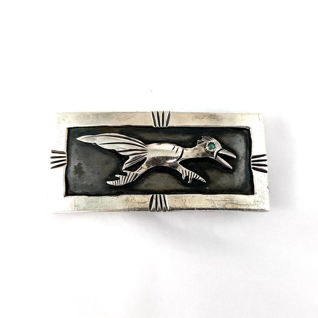 Vintage Navajo Sterling Silver and Turquoise Roadrunner Belt Buckle - Etsy
