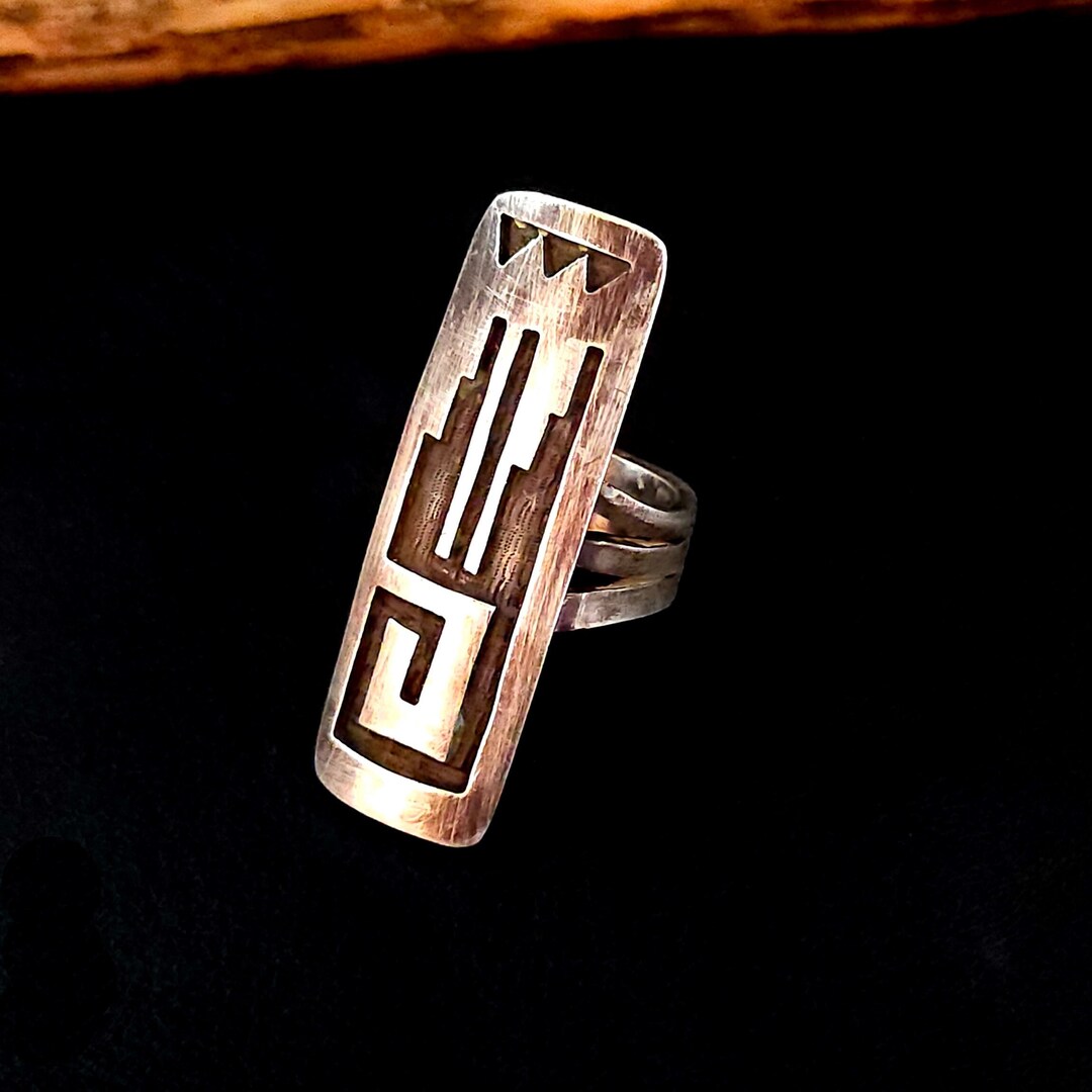 Size 11 - Vintage Hopi Sterling Silver Overlay Ring- Vintage Condition ...