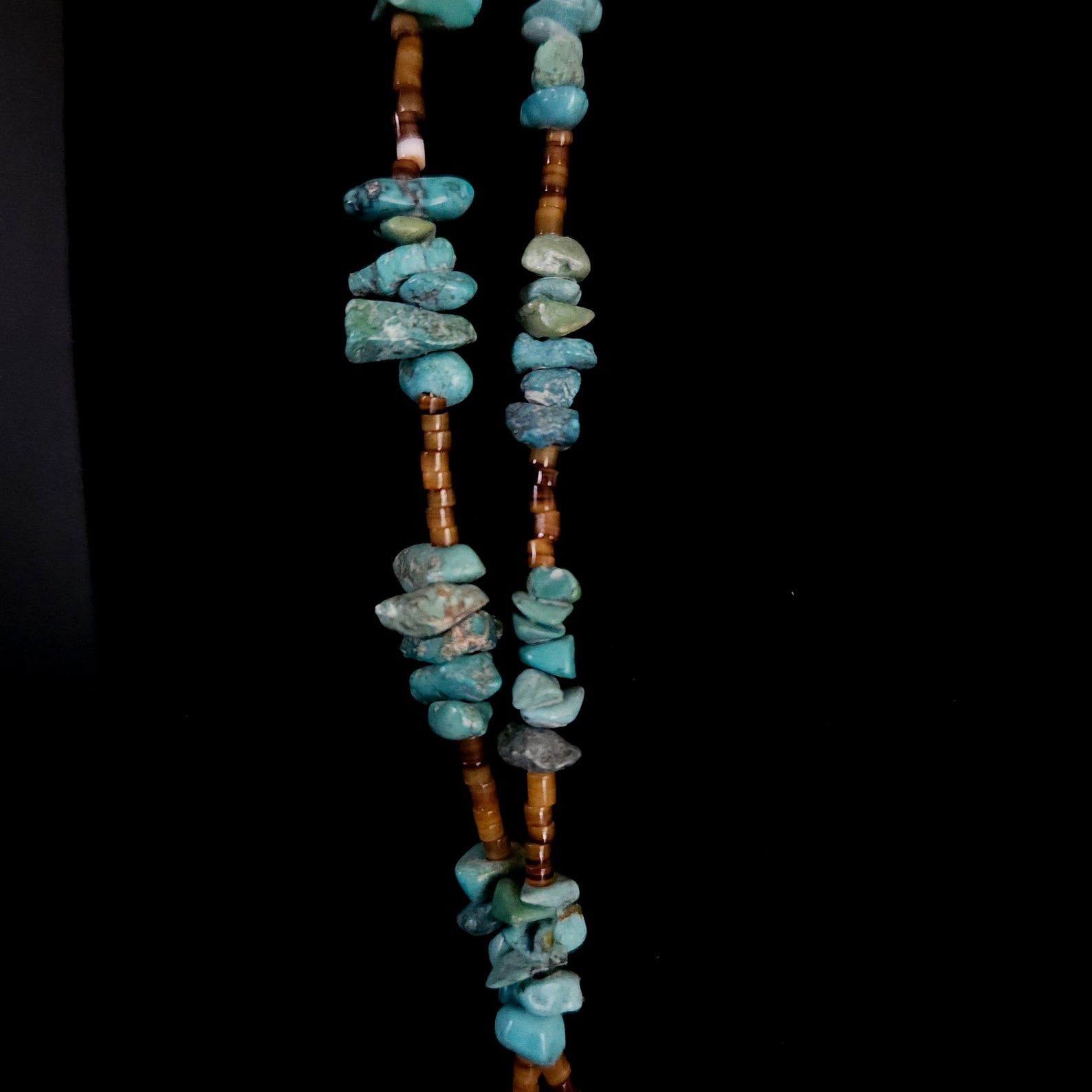 32" Vintage Navajo Double Necklace Iwth Turquoise Nuggets & Brown Pen ...