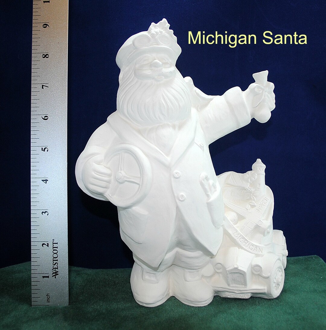 Michigan State Santa in Ceramic Bisque is Ready to Paint, Christmas ...