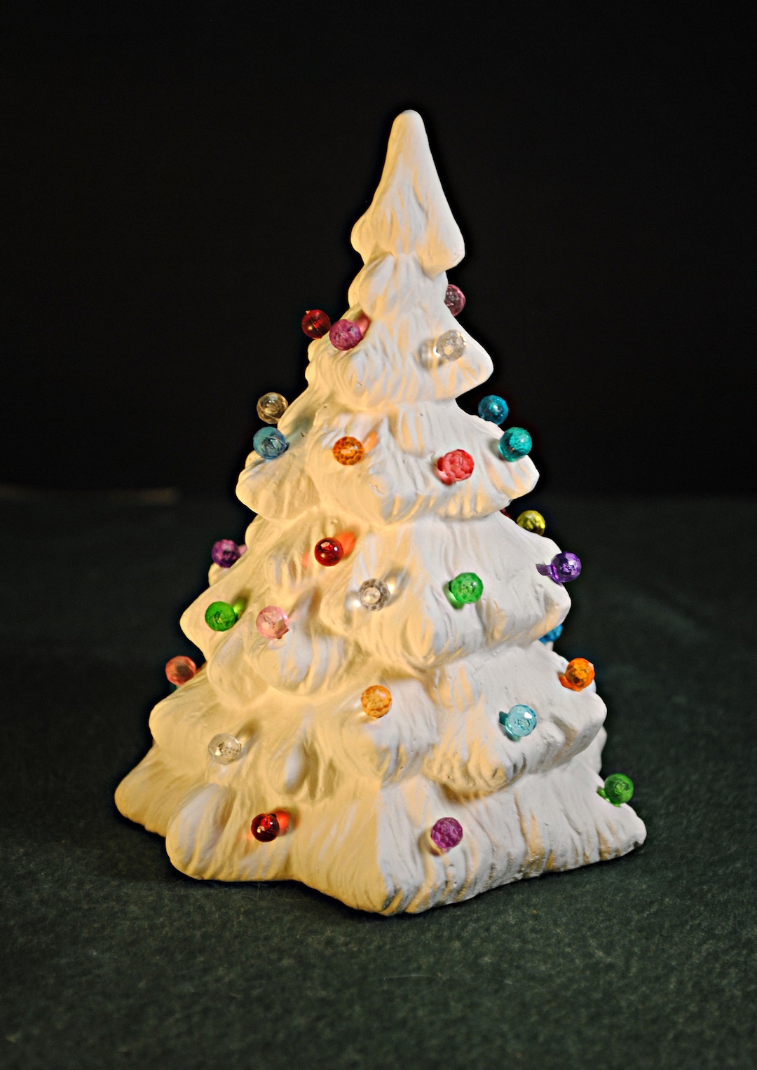 Small Ceramic Bisque Christmas Tree With Bulbs, Holiday Décor ...