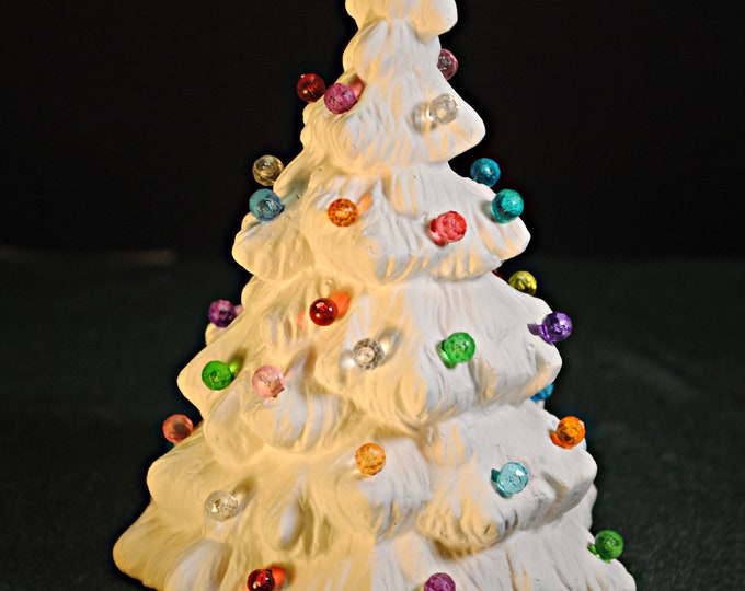 Small Ceramic Bisque Christmas Tree With Bulbs, Holiday Décor ...