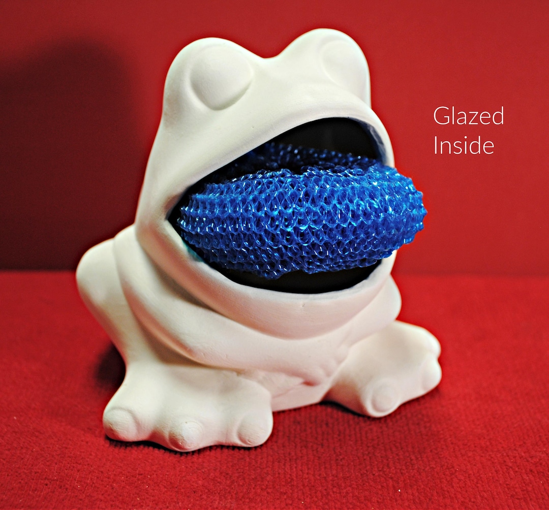 Ceramic Bisque Frog Scrubby, Glazed Inside Ready to Paint - Etsy