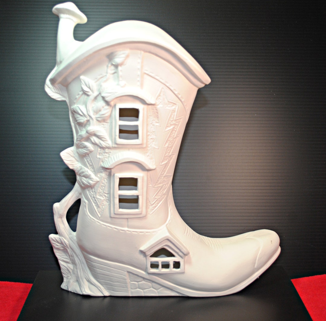 Ceramic Bisque Cowboy Boot Fairy House, Unusual Fairy Cottage ...