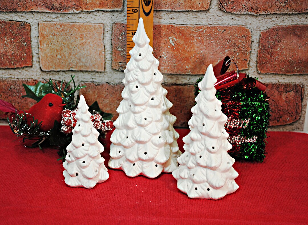 Three Trees in Ceramic Bisque, Christmas Village, Fairy Garden ...