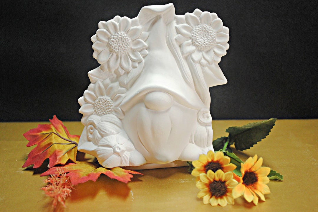 Ceramic Bisque Gnome: Sunflower & Pumpkin Fall Decor, Truck Insert - Etsy