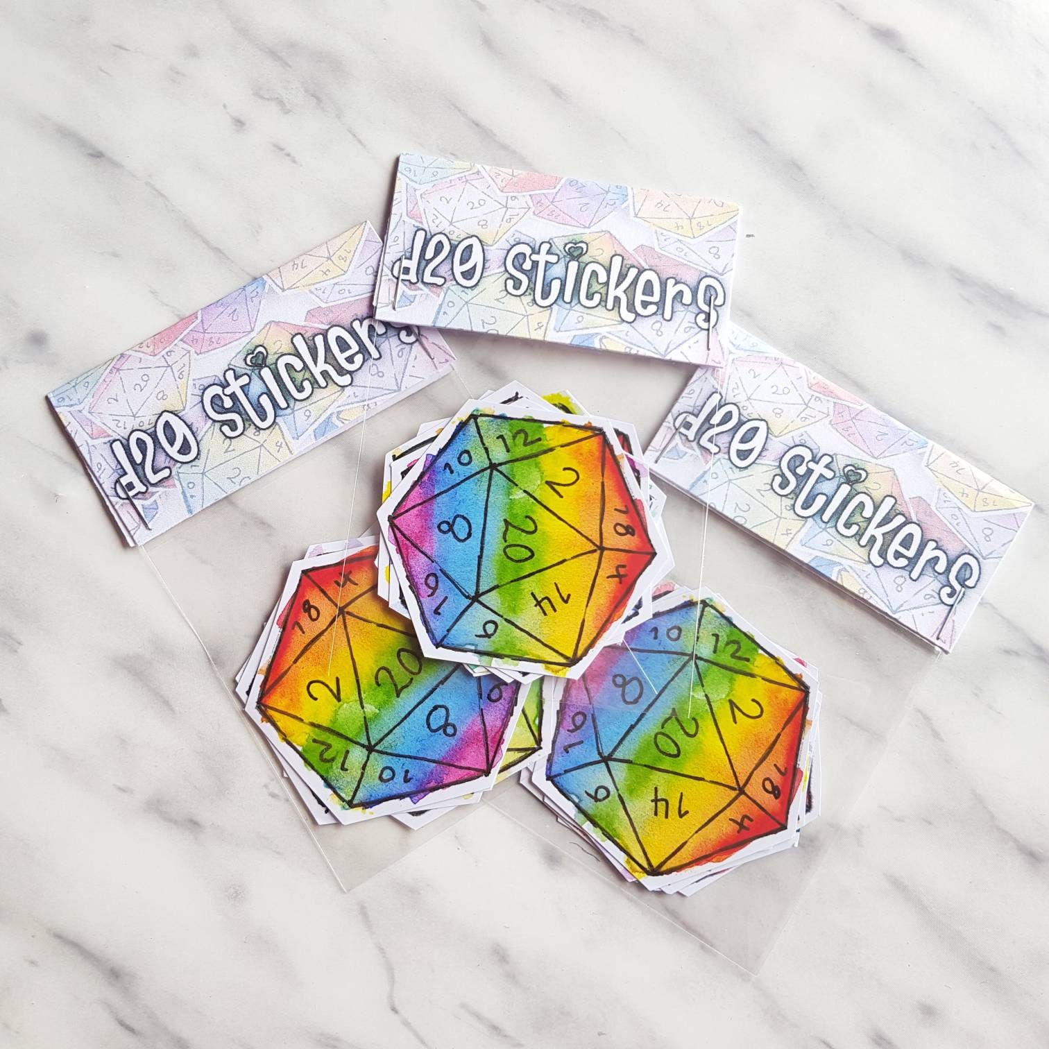 D20 Watercolour Sticker Pack 6pk | Etsy