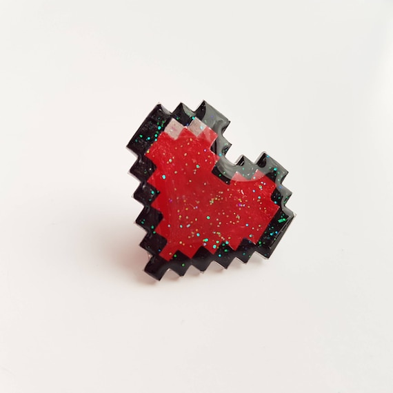 Hand Drawn Pin Badge Pixel Heart | Etsy