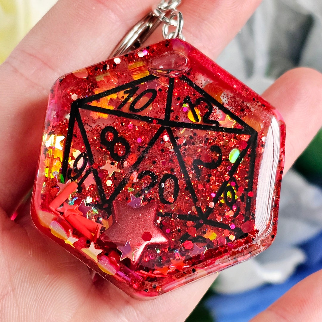 CLEARANCE | D20 Dice Keychain | Red Glitter | Dnd RPG Tabletop Bag ...