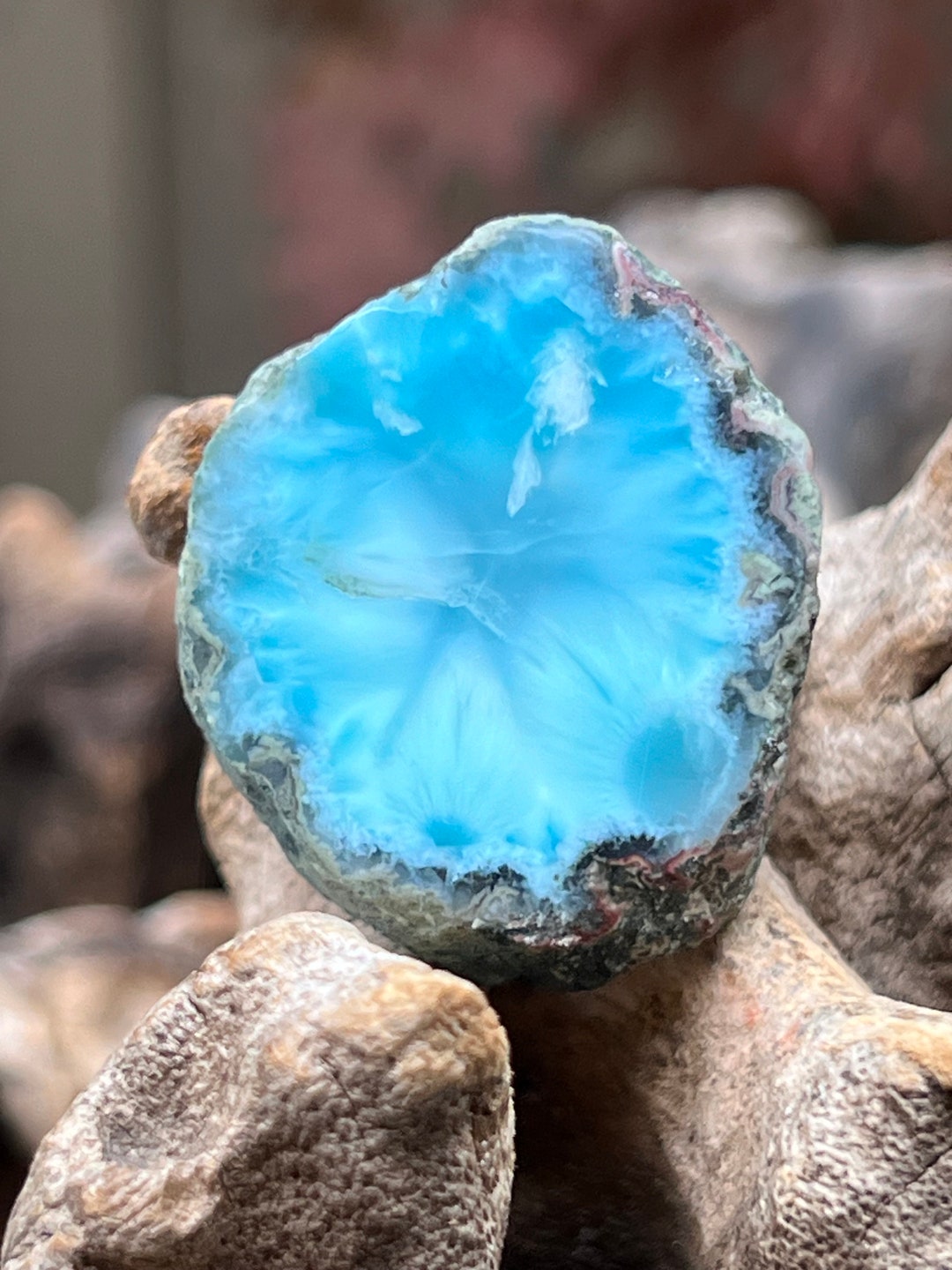 Large Larimar Circular Slice Slab Dolphin Stone AAA : Deepest Blue A3 ...