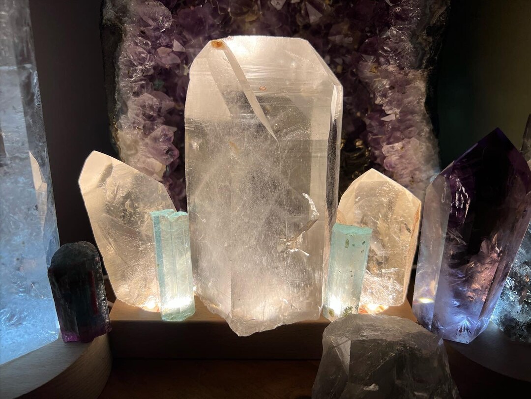 Light up Crystal Holder Wooden X 3 Lights - Etsy