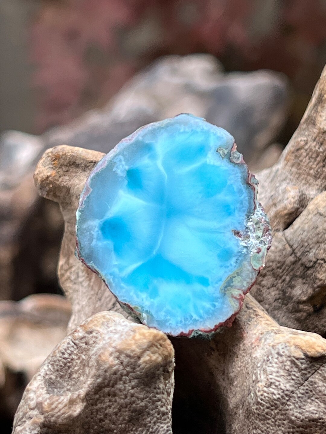 Large Larimar Circular Slice Slab Dolphin Stone AAA : Deepest Blue A2 ...
