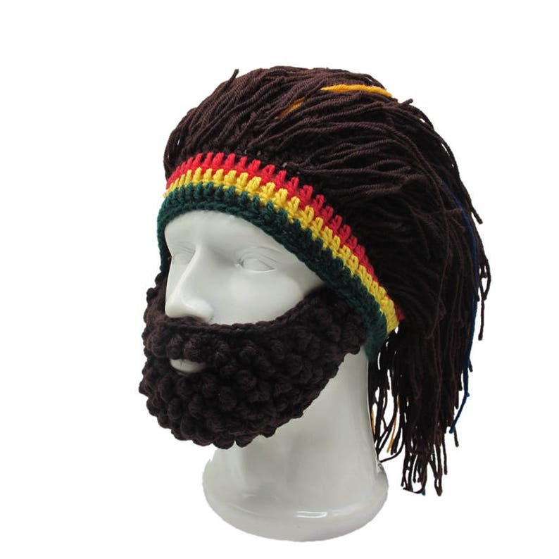 Handmade Mens Rasta Hat With Detachable Beard Jamaica Beanie Etsy
