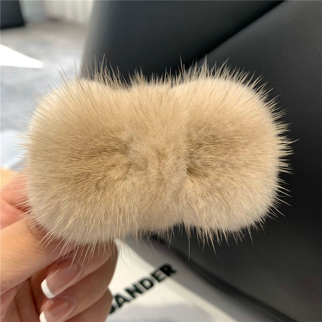 Luxury Fluffy Mink Fur Hair Clip for Women and Girls 8CM Real Fur Hair ...