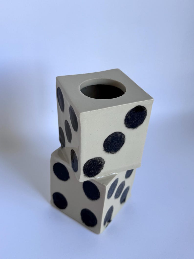 Handmade Ceramic Dice Vase – Black and White Pottery | Unique Gamer ...