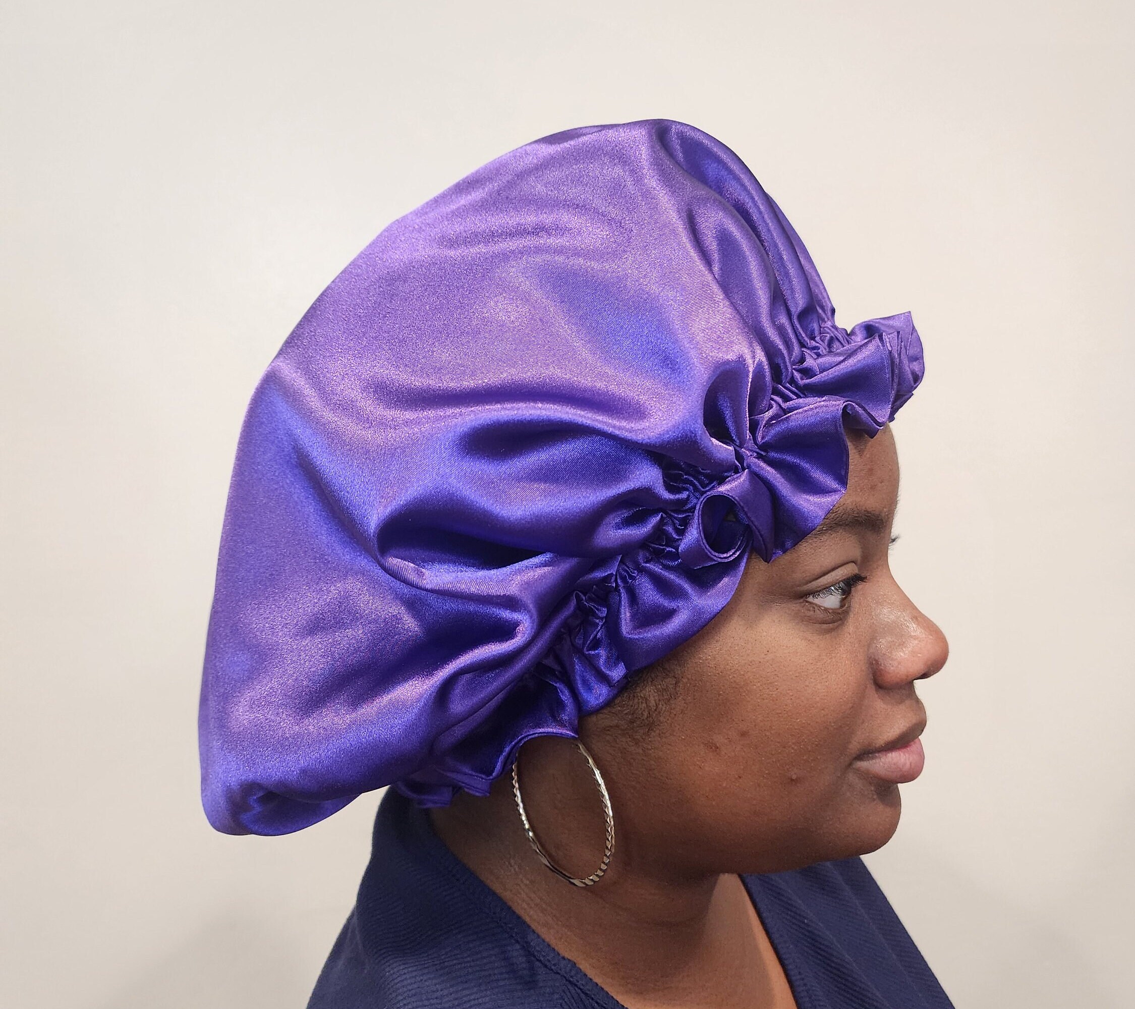 Purple Satin Hair Bonnet, Satin Hair Bonnet, Double-layer Reversible ...
