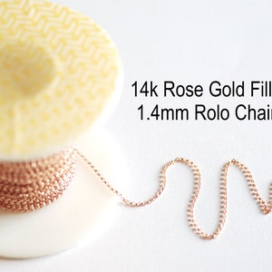 14k Rose Gold Filled Rolo Chain- 1.4mm Unfinished Rolo Chain by Foot ...