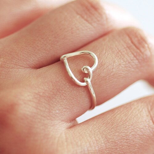 Heart Wire Adjustable Ring 925 Sterling Silver Heart Ring - Etsy
