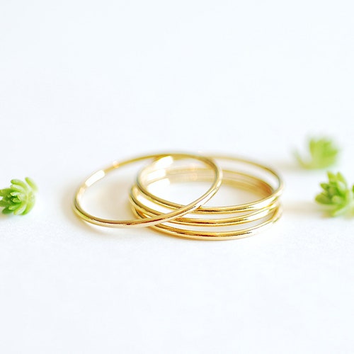Thin Round Gold Stackable Ring 14k Gold Filled Stacking | Etsy