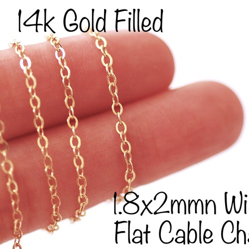 14k Gold Filled 1.8x2mm Width Flat Cable Chain Chain by Foot - Etsy