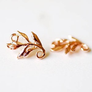 2pcs Shiny Vermeil Rose Gold Fern Leaf Charm Connector -18k Gold Plated ...
