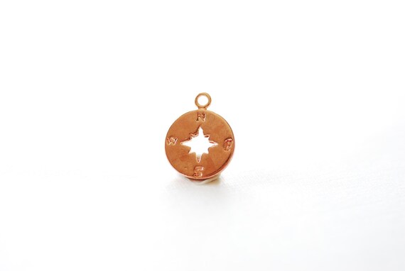 Pink Rose Vermeil Gold Small Compass Charm 18k Gold Plated | Etsy
