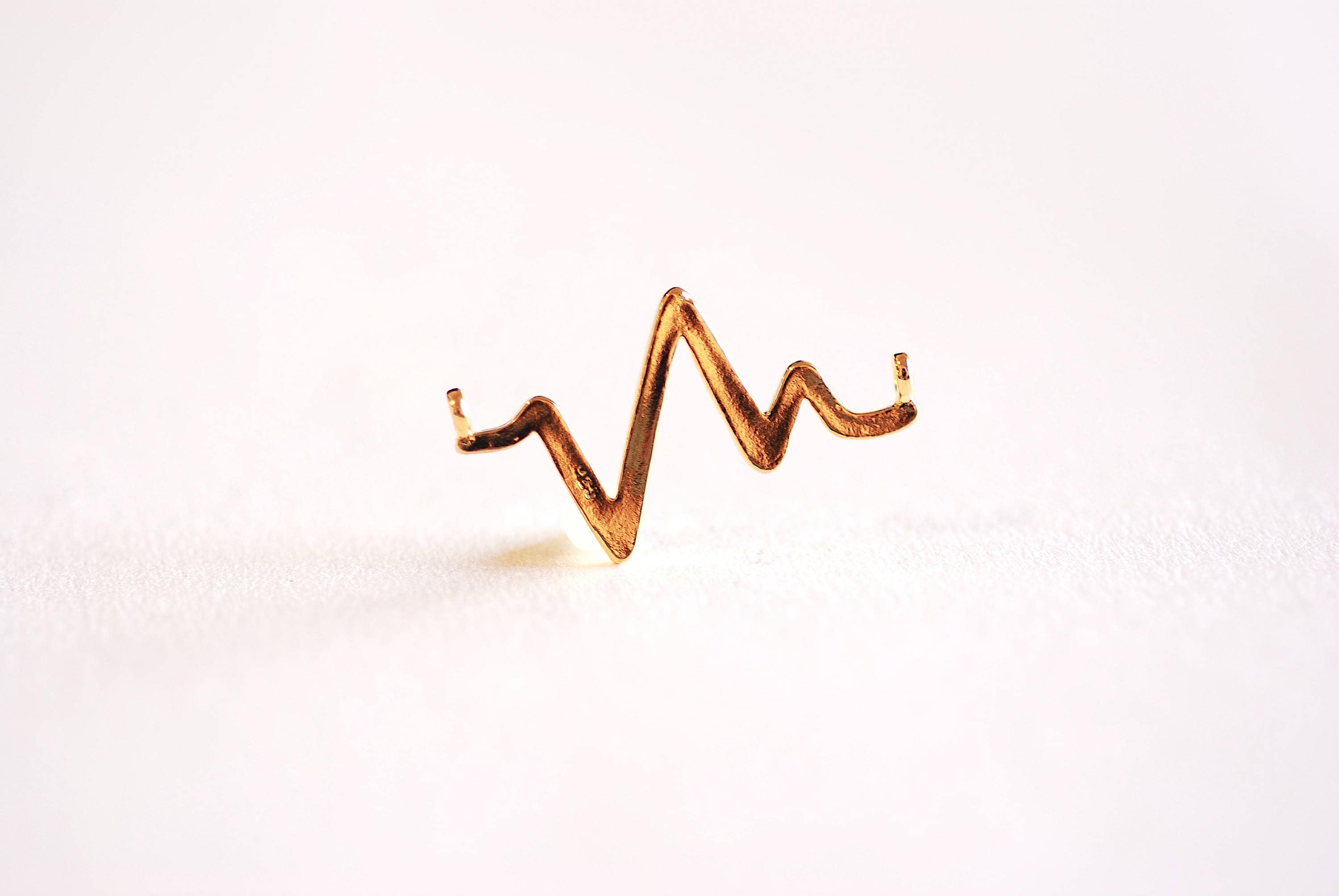 Shiny Gold Heartbeat Pulse Connector Charm, Vermeil Gold Wave Connector ...