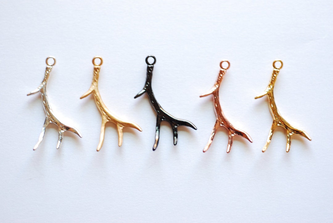 Shiny Vermeil Gold Deer Antler Charm Pendant- 18k Gold Plated Over ...