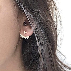Shiny Gold Triangle Ear Jacket, Spike Ear Jacket, Geometric Earrings, Ear Jacket, Earring Cuff ...