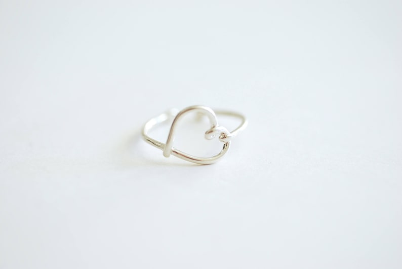 Heart Wire Adjustable Ring- 925 Sterling Silver Heart Ring, Bridesmaid ...