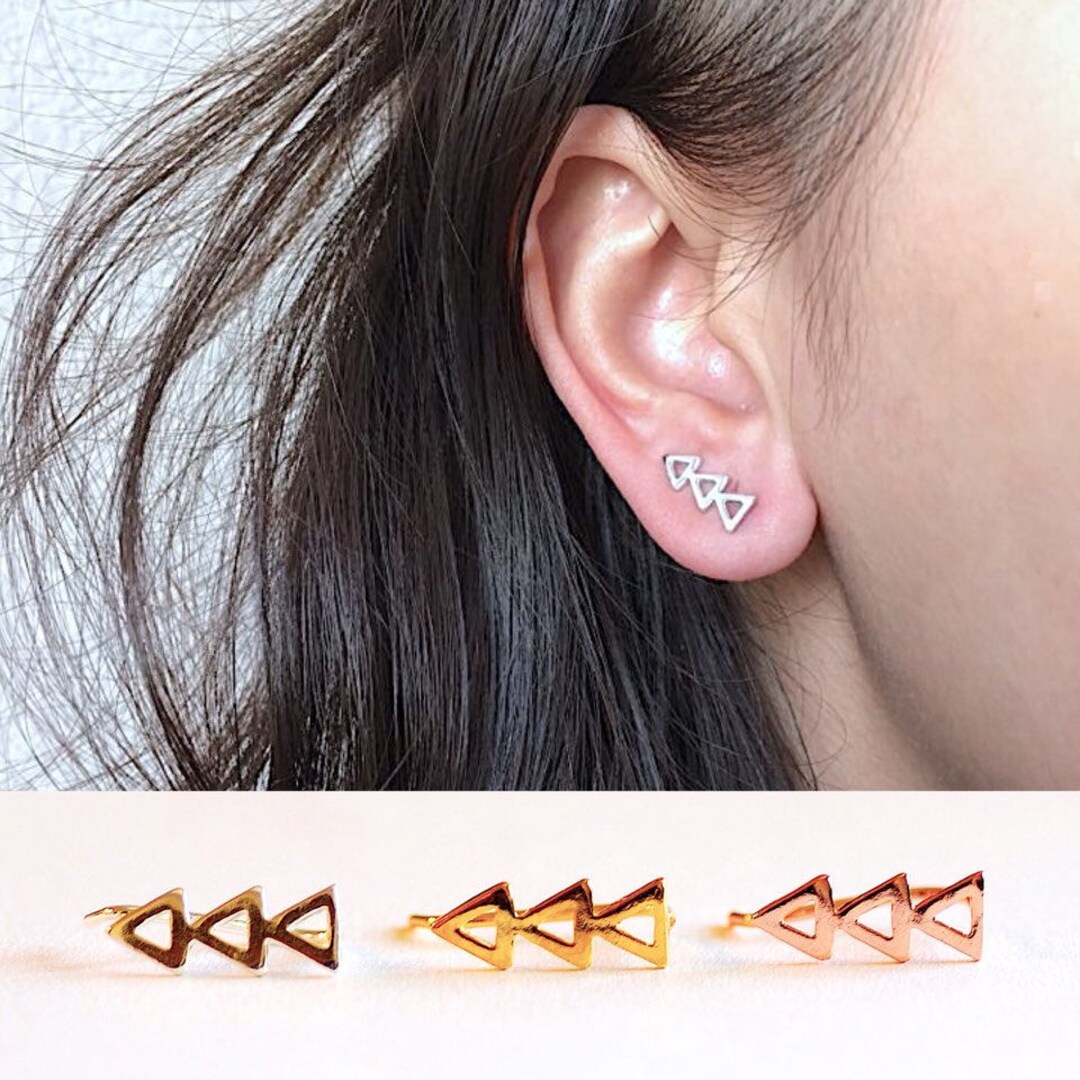 Open Triangle Ear Crawler Earrings- Choose 925 Sterling Silver, Gold ...
