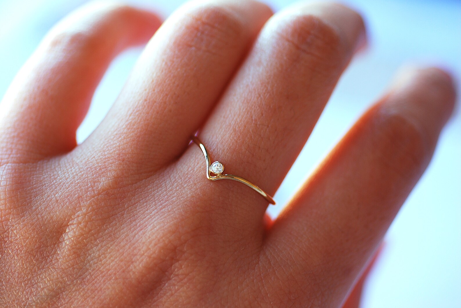 Chevron Solitaire Stacking Ring 14k Gold Filled V Shaped - Etsy