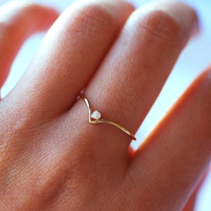 Chevron Solitaire Stacking Ring - 14k Gold Filled V Shaped Ring ...
