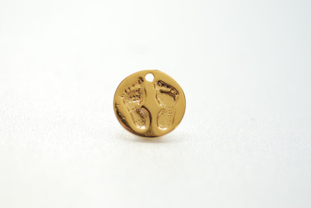 Shiny Vermeil Gold Baby Feet Print Disc Charm - 18k Gold Plated ...
