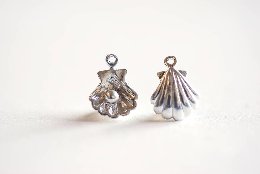 Sterling Silver Oyster Shell With Pearl Charm- Silver Clam Shell ...
