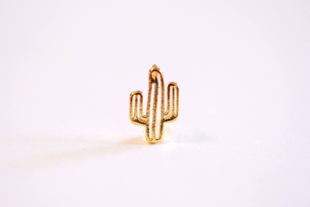 Shiny Gold Cactus Charm- Vermeil Gold Cactus Charm, Gold Cactus Charm ...