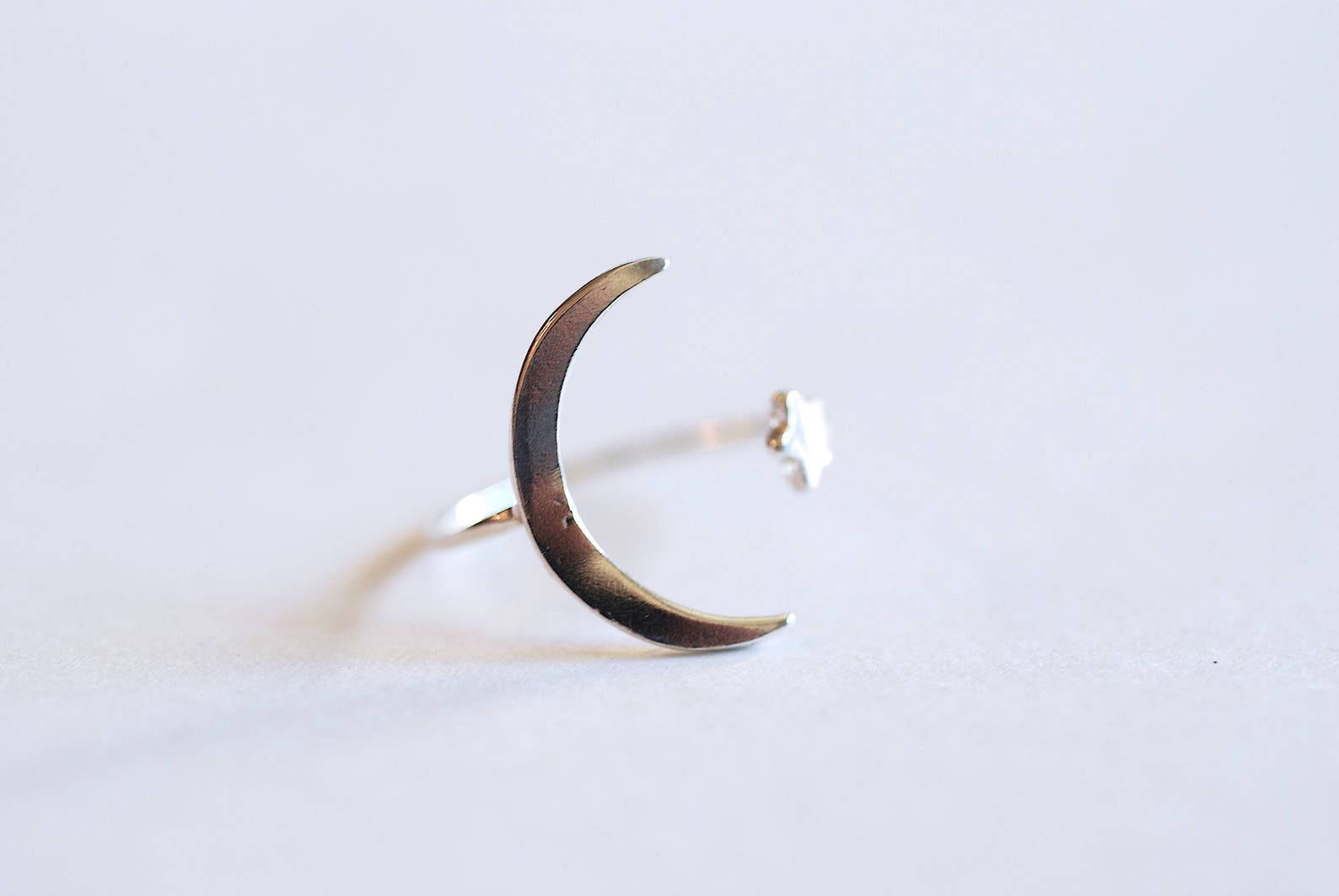 Moon and Star Ring- 925 Sterling Silver Adjustable Ring, Crescent Moon ...