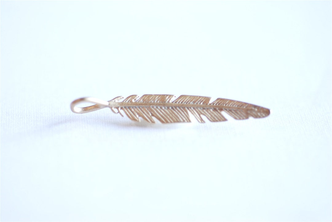 Matte Vermeil Gold Feather Charm- 22k Gold Plated Sterling Silver ...