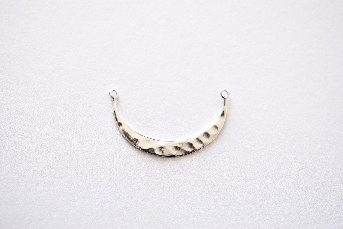 Sterling Silver Hammered Crescent Moon Connector- 925 Silver Hammered ...