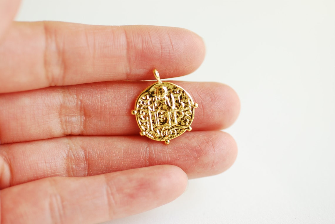 Large Medallion Pendant- Vermeil Gold 18k Gold Plated Over 925 Sterling ...