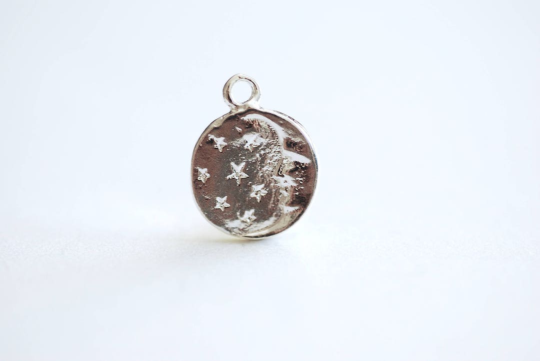 Sterling Silver Moon Charm, Moon and Stars, Celestial Charm, Silver ...