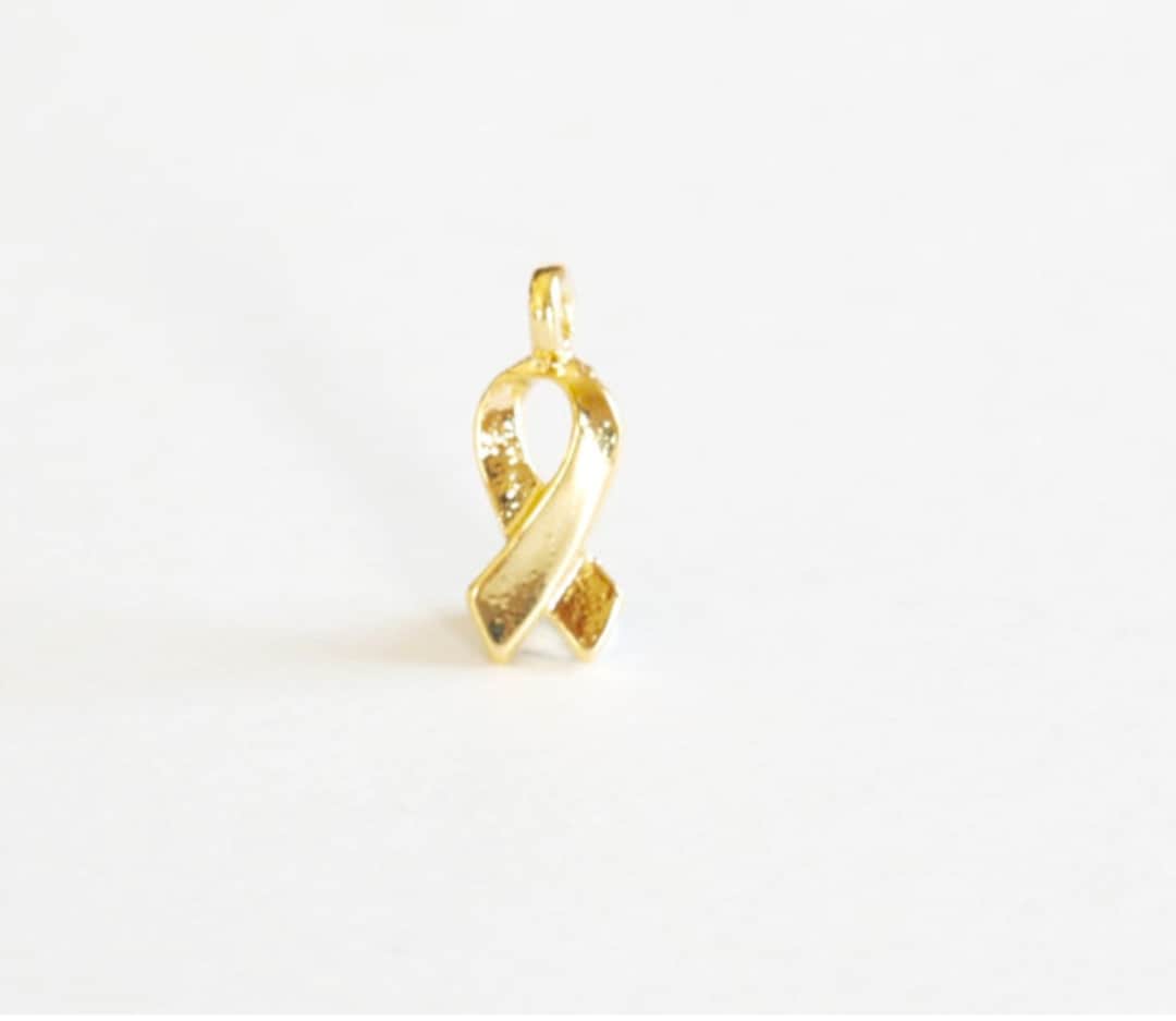 Shiny Vermeil Gold Breast Cancer Ribbon -18k Gold Plated Sterling ...