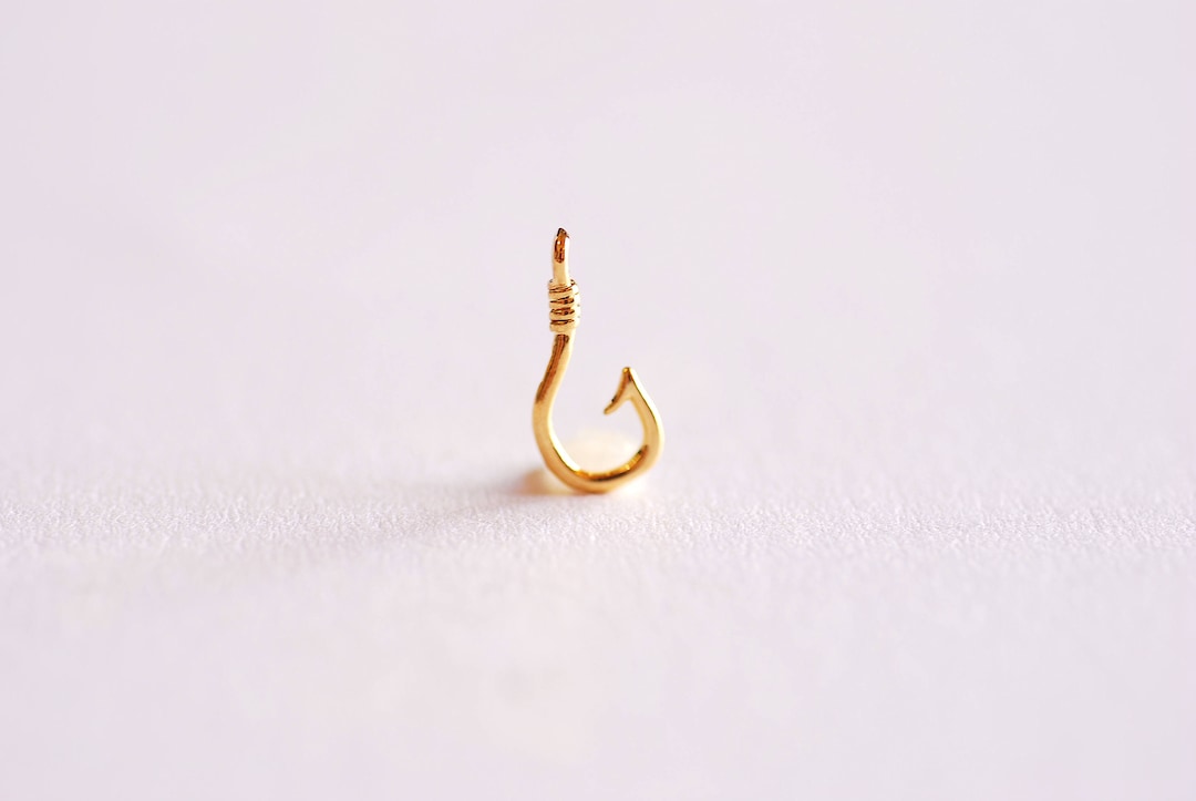 Shiny Gold Fish Hook Charm Pendant- Vermeil 22k Gold Plated Sterling ...