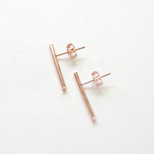 Matte Rose Gold Bar Earrings, Line Earrings, Stick Earrings, Bar Stud ...