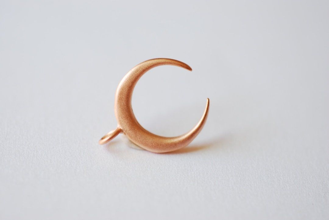 Matte Pink Rose Vermeil Gold Crescent Moon Charm- 18k Plated Over ...