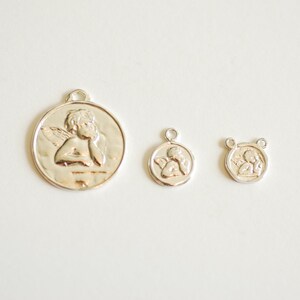 Small Angel Face Round Charm- Vermeil Gold 22k Gold Plated 925 Sterling ...