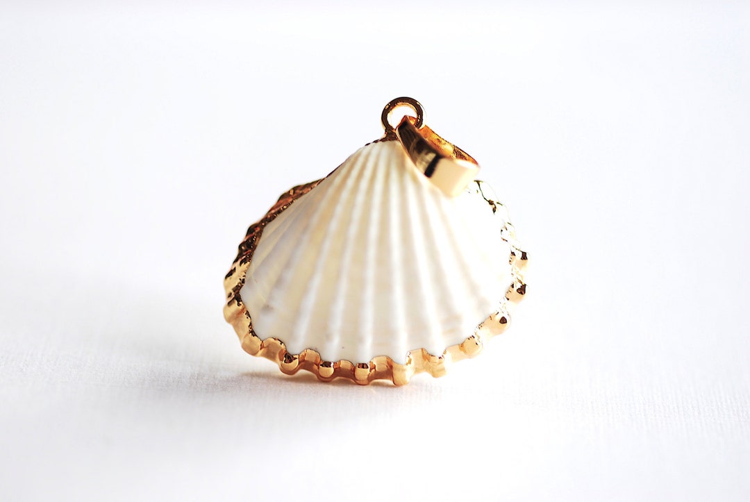 24k Gold Electroplated White Scallop Sea Shell Charm- Gold Seashell ...